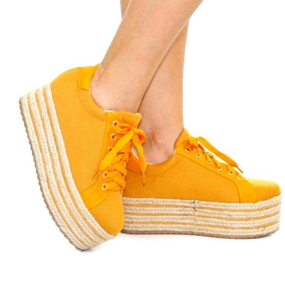 Nature Breeze | Shoes | New Mustard Yellow Platform Sneakers | Poshmark